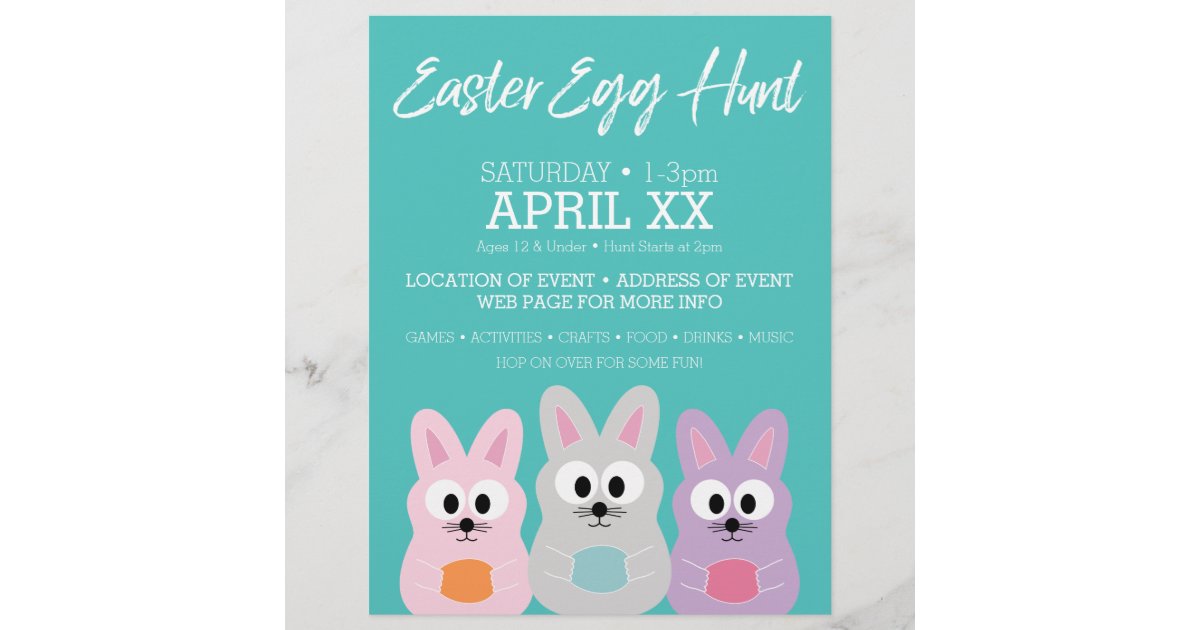 Easter Egg Hunt Advertisement - Cute Bunny Rabbits Flyer | Zazzle