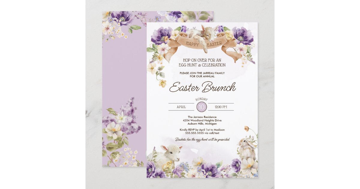 Easter Egg Hunt & Brunch Pastel Floral Holiday Inv Invitation | Zazzle