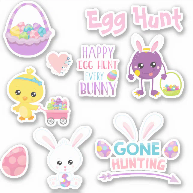 Easter Egg Hunt Bunny Chick Set Sticker | Zazzle