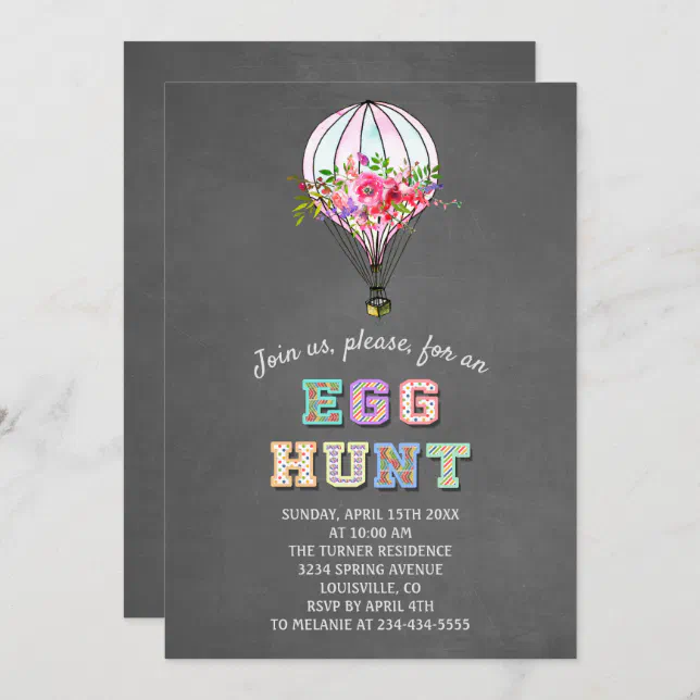Easter EGG HUNT Floral Hot Air Balloon Invitation | Zazzle