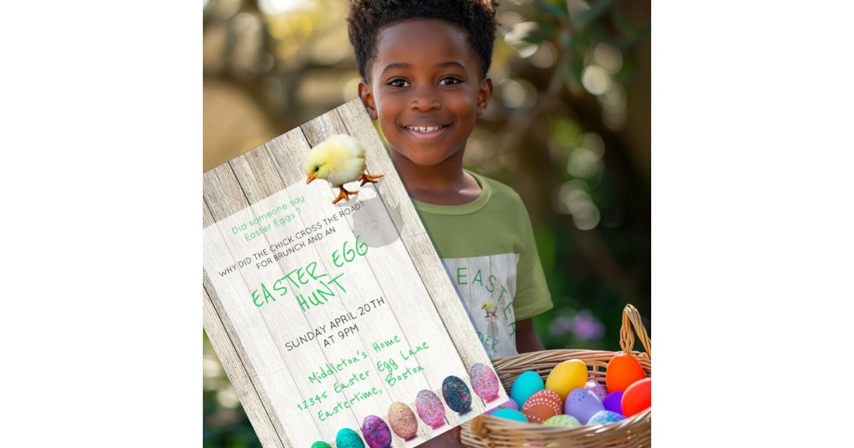 Easter Egg Hunt Party Colorful Chick Rustic Invitation | Zazzle