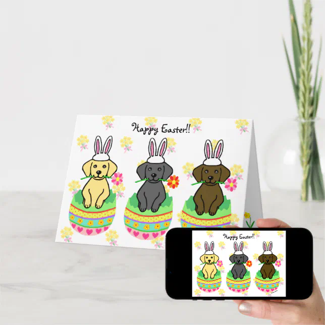 Easter Egg Lab Puppies Cartoon Holiday Card | Zazzle