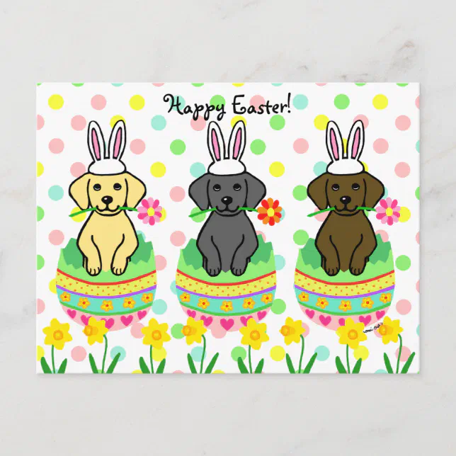 Easter Egg Lab Puppies Cartoon Holiday Postcard | Zazzle