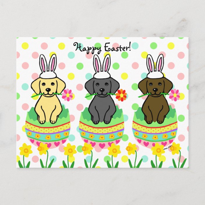 Easter Egg Lab Puppies Cartoon Holiday Postcard | Zazzle