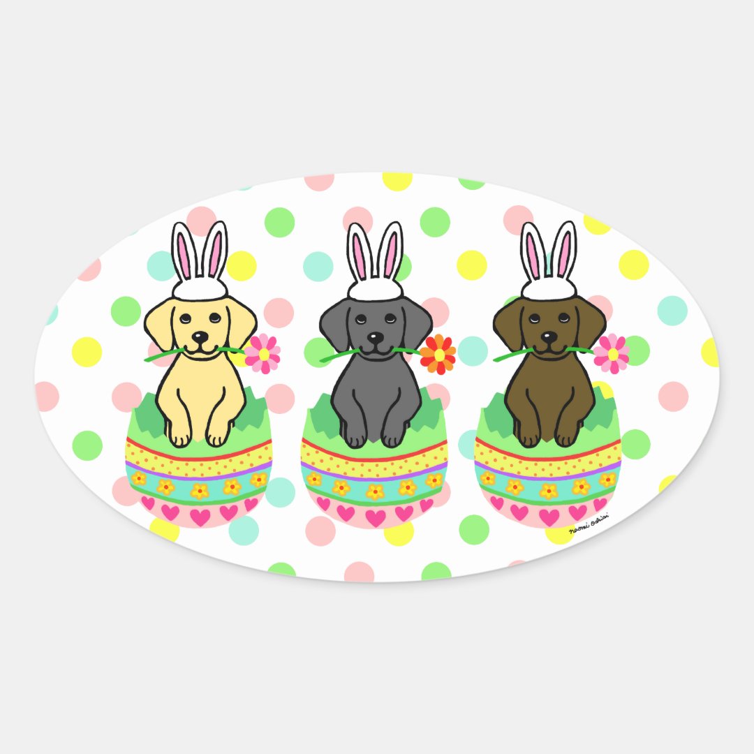 Easter Egg Lab Puppies Cartoon Oval Sticker | Zazzle