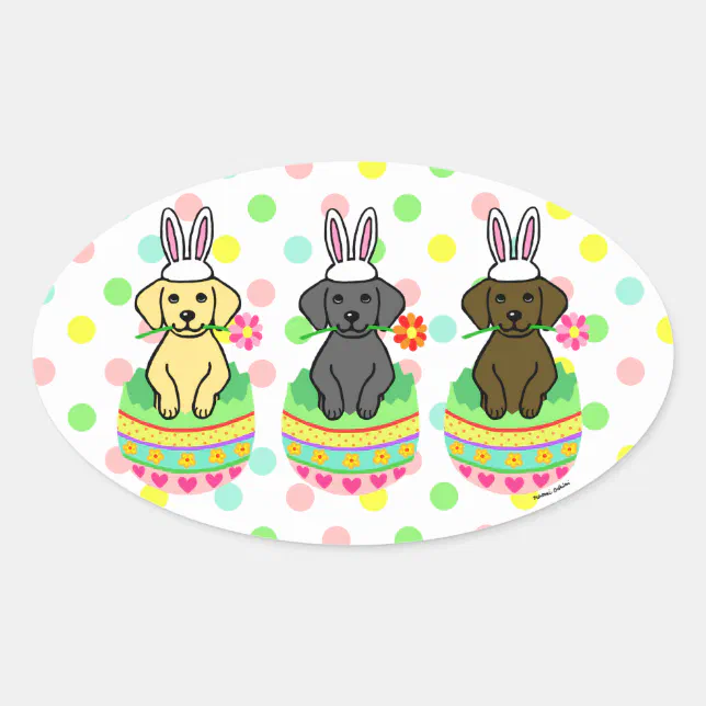 Easter Egg Lab Puppies Cartoon Oval Sticker | Zazzle