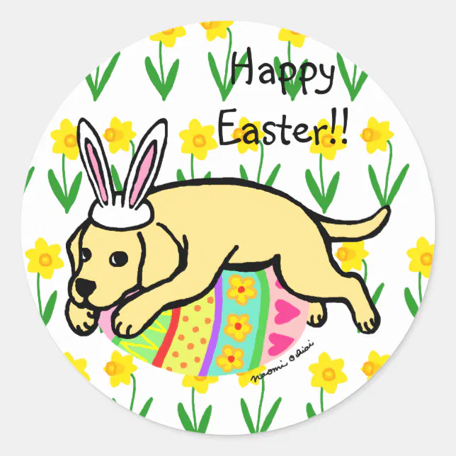 Easter Egg Yellow Labrador Cartoon Classic Round Sticker | Zazzle