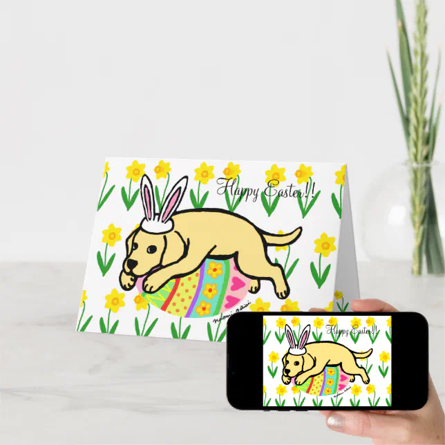 Easter Egg Yellow Labrador Cartoon Holiday Card | Zazzle