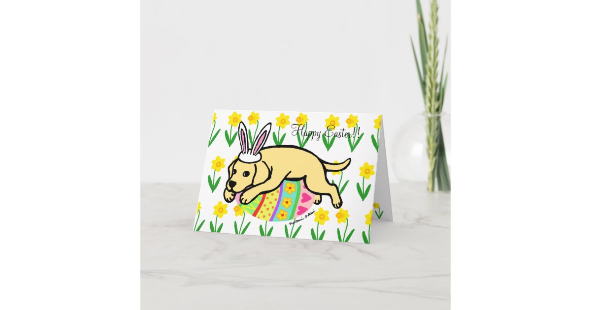 Easter Egg Yellow Labrador Cartoon Holiday Card | Zazzle