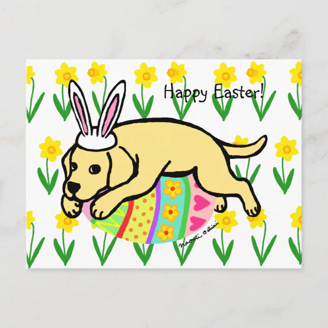 Easter Egg Yellow Labrador Cartoon Holiday Postcard | Zazzle