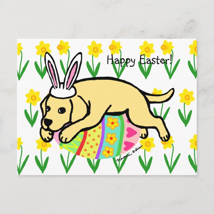 Easter Egg Yellow Labrador Cartoon Holiday Postcard | Zazzle