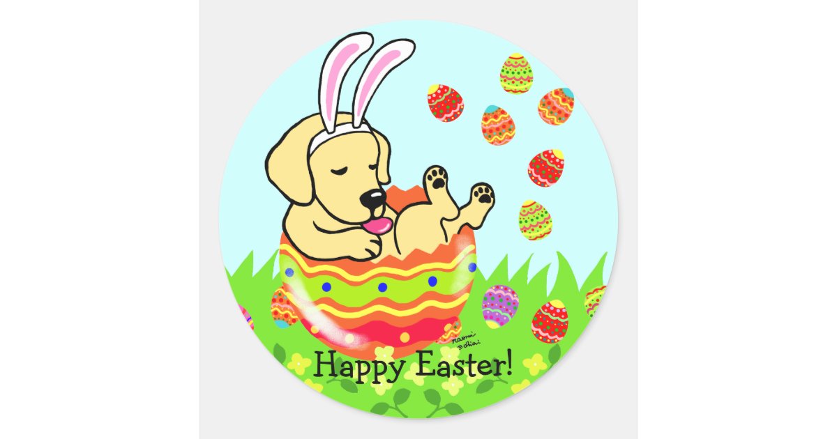 Easter Egg Yellow Labrador Puppy Cartoon Classic Round Sticker | Zazzle