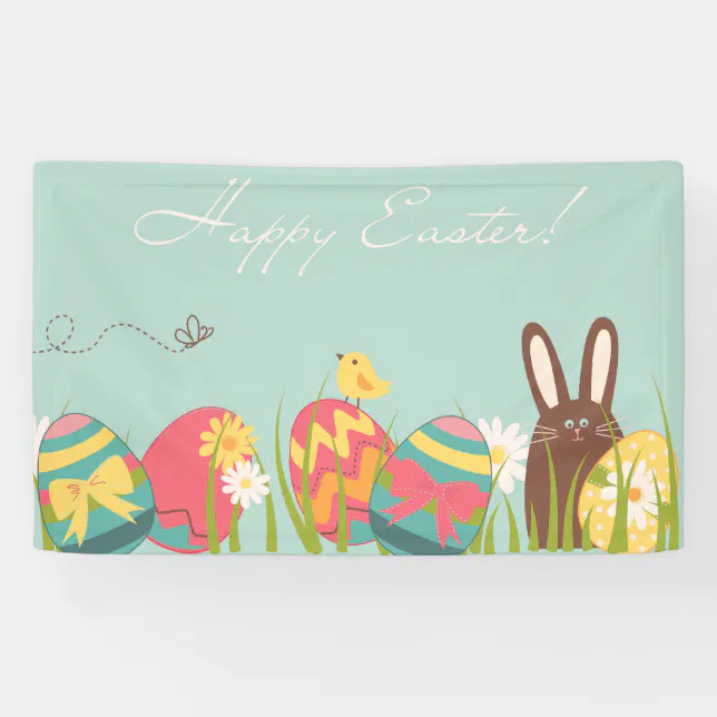 Easter Eggs with Chocolate Bunny Indoor Decorating Banner | Zazzle