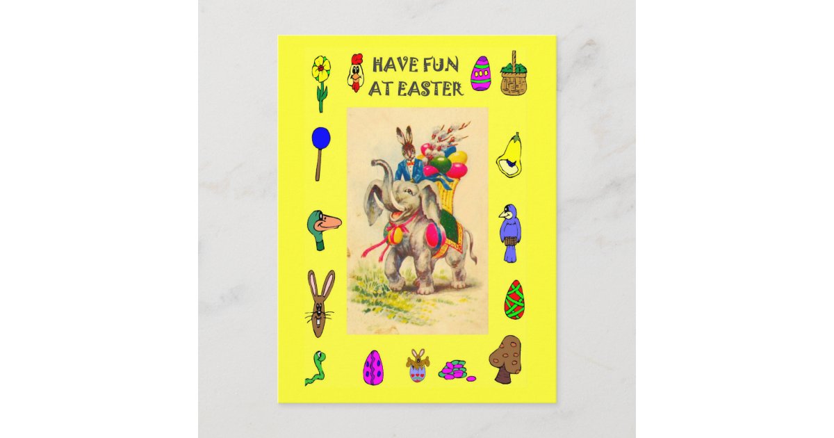 Easter - Elephant delivering eggs Holiday Postcard | Zazzle