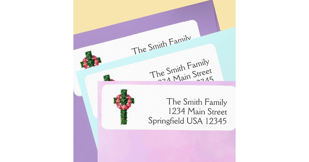 Easter Floral Cross Religious return address Label | Zazzle