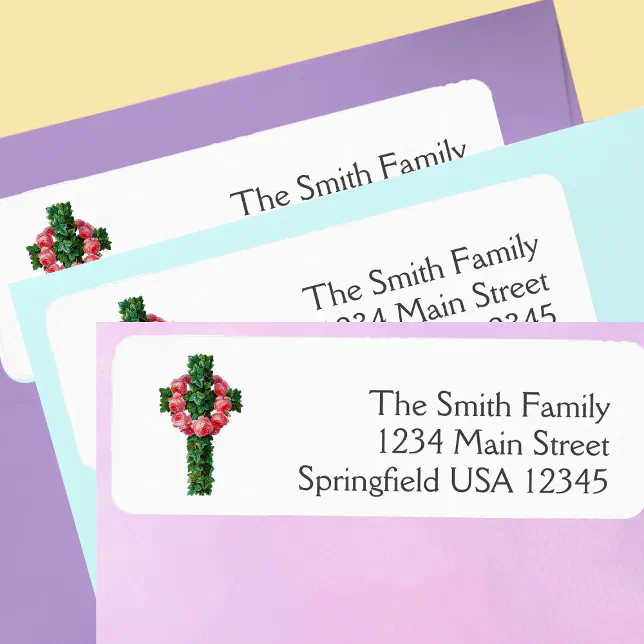 Easter Floral Cross Religious return address Label | Zazzle