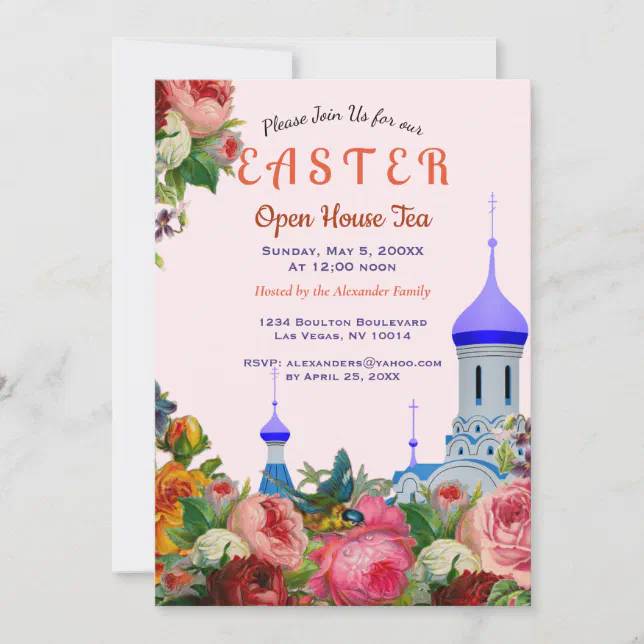 Easter Floral Orthodox Open House Tea Invitation | Zazzle