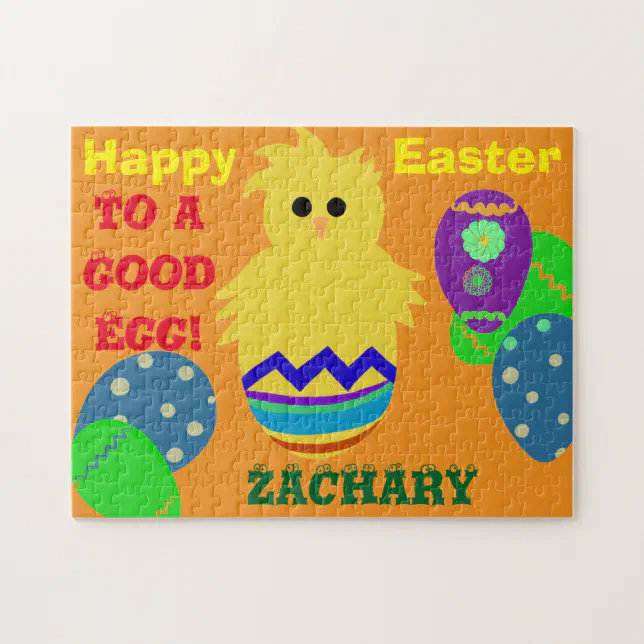 Easter Good Egg Yellow Chick Personalized NAME Jigsaw Puzzle | Zazzle