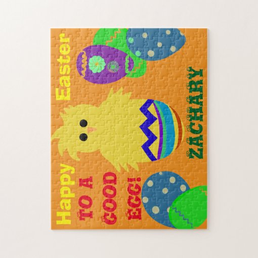 Easter Good Egg Yellow Chick Personalized NAME Jigsaw Puzzle | Zazzle