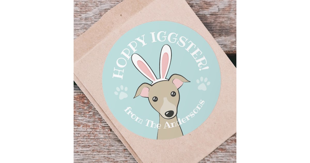 Easter Italian Greyhound Dog Cute Bunny ears Teal Classic Round Sticker ...