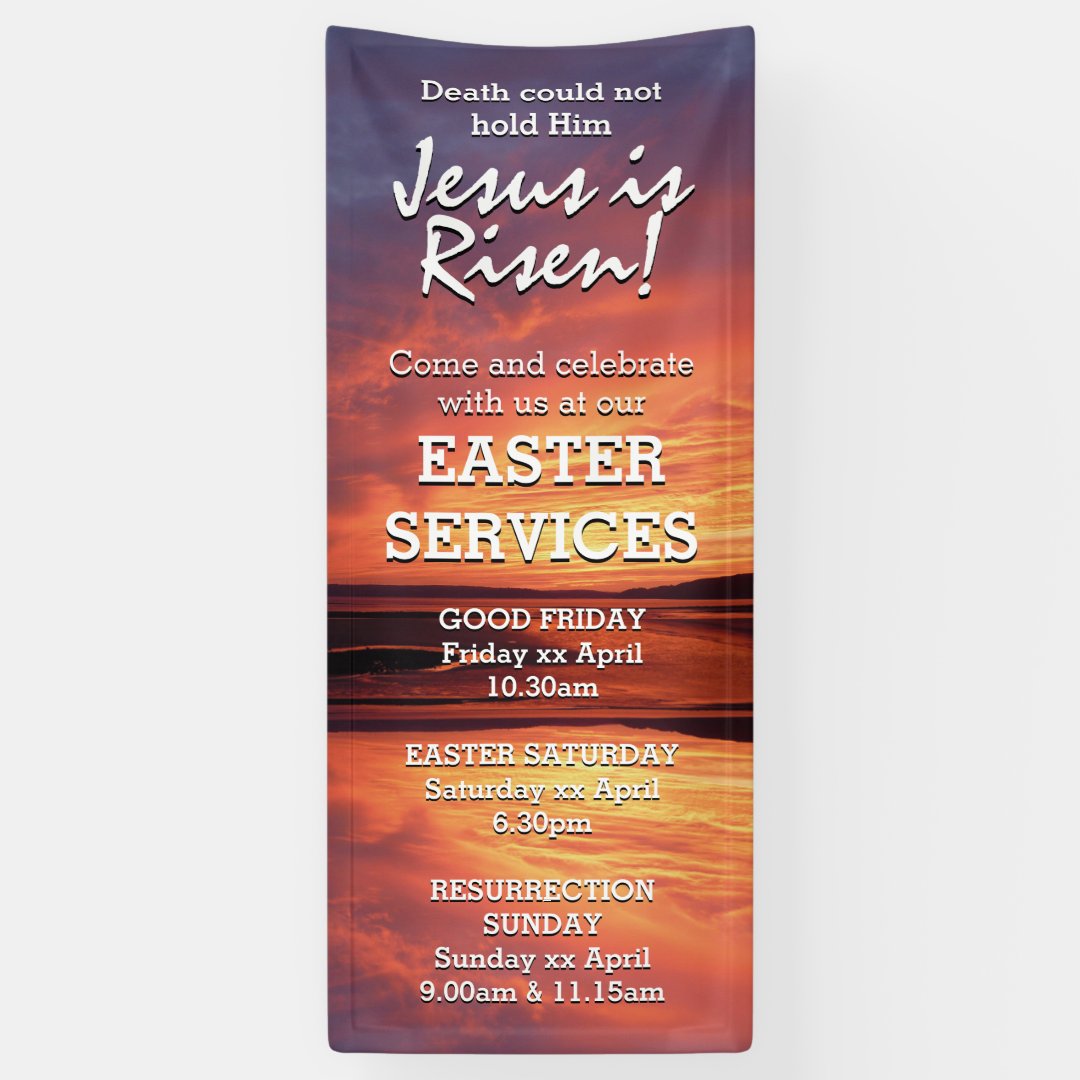 EASTER Jesus is Risen CHURCH SERVICES Customized Banner | Zazzle
