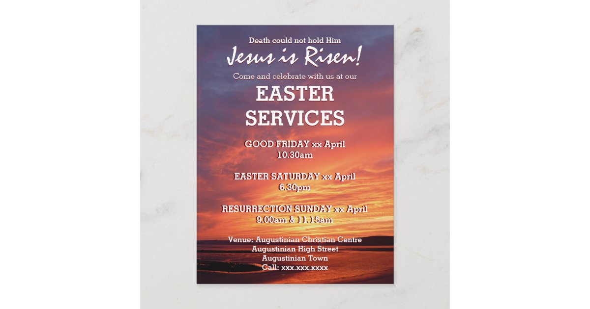 EASTER Jesus is Risen CHURCH SERVICES Customized Invitation Postcard ...