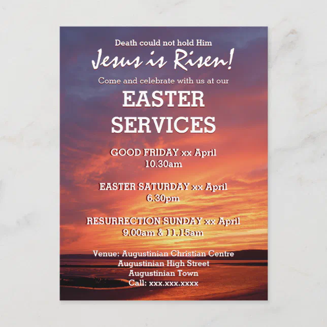 EASTER Jesus is Risen CHURCH SERVICES Customized Invitation Postcard ...