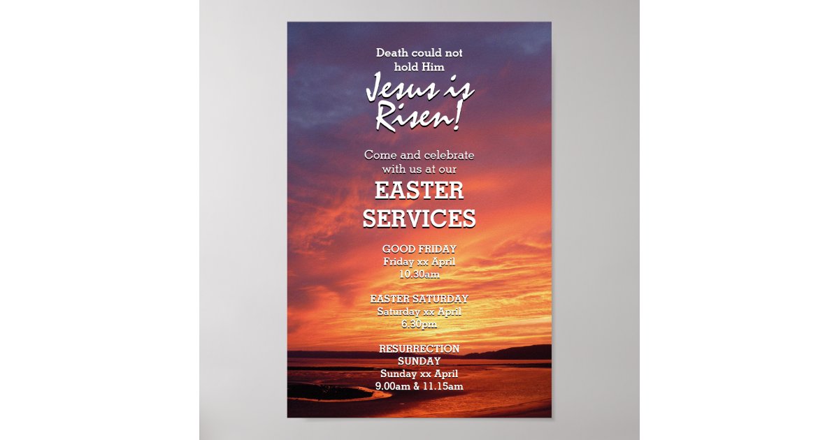 EASTER Jesus is Risen CHURCH SERVICES Customized Poster | Zazzle