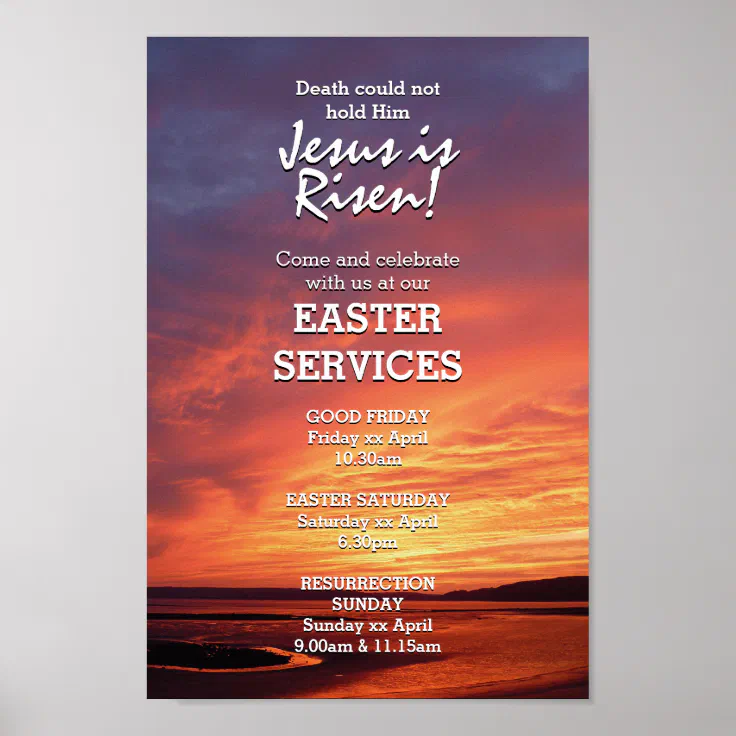EASTER Jesus is Risen CHURCH SERVICES Customized Poster | Zazzle
