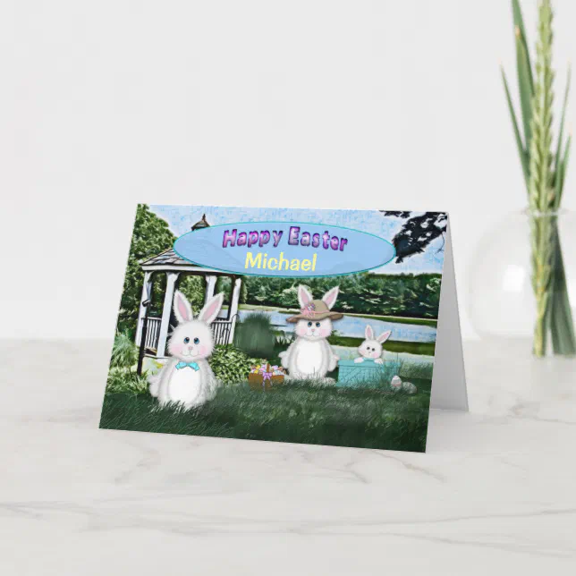 EASTER - KIDS - PERSONALIZE THEIR NAME/BUNNY/FAMLY HOLIDAY CARD | Zazzle