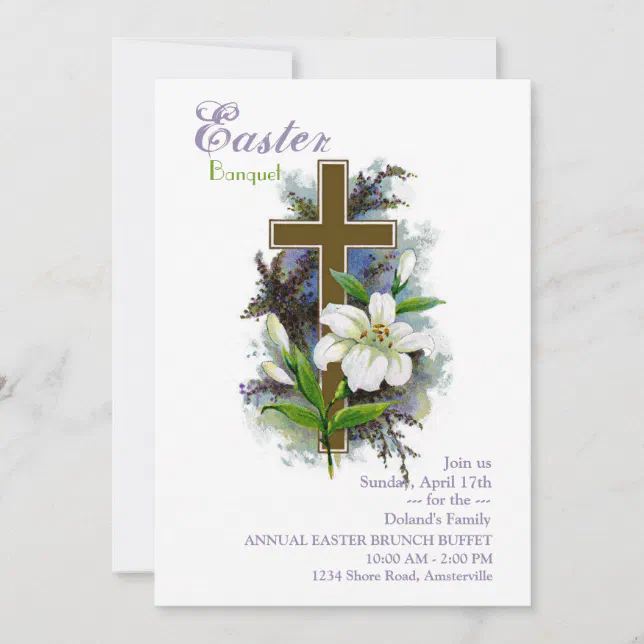 Easter Lily & Cross Invitation | Zazzle