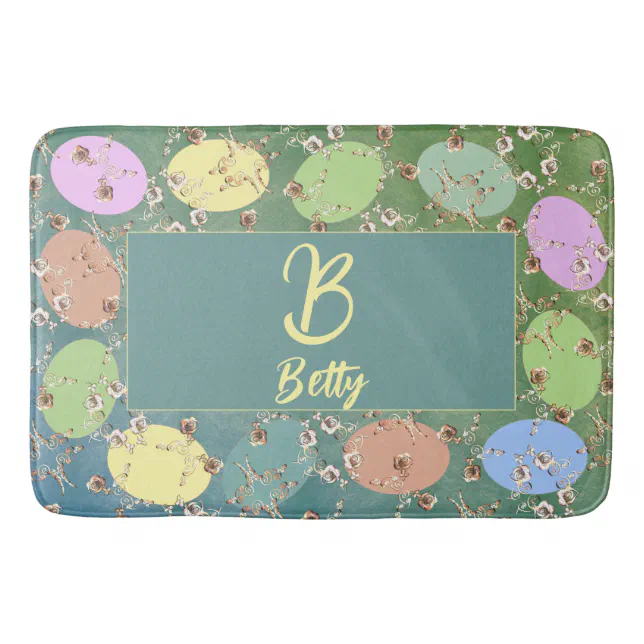 Easter Pale Grey Pastel Eggs & Roses Bath Mat | Zazzle