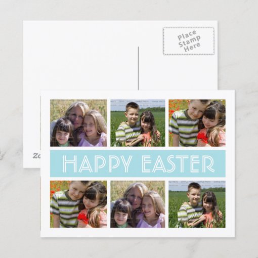 Easter Photo Collage Postcard Template | Blue | Zazzle