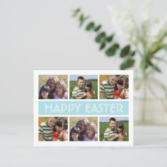 Easter Photo Collage Postcard Template | Blue | Zazzle