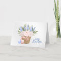 Easter Pink Blue Basket Egg Floral Holiday Card | Zazzle