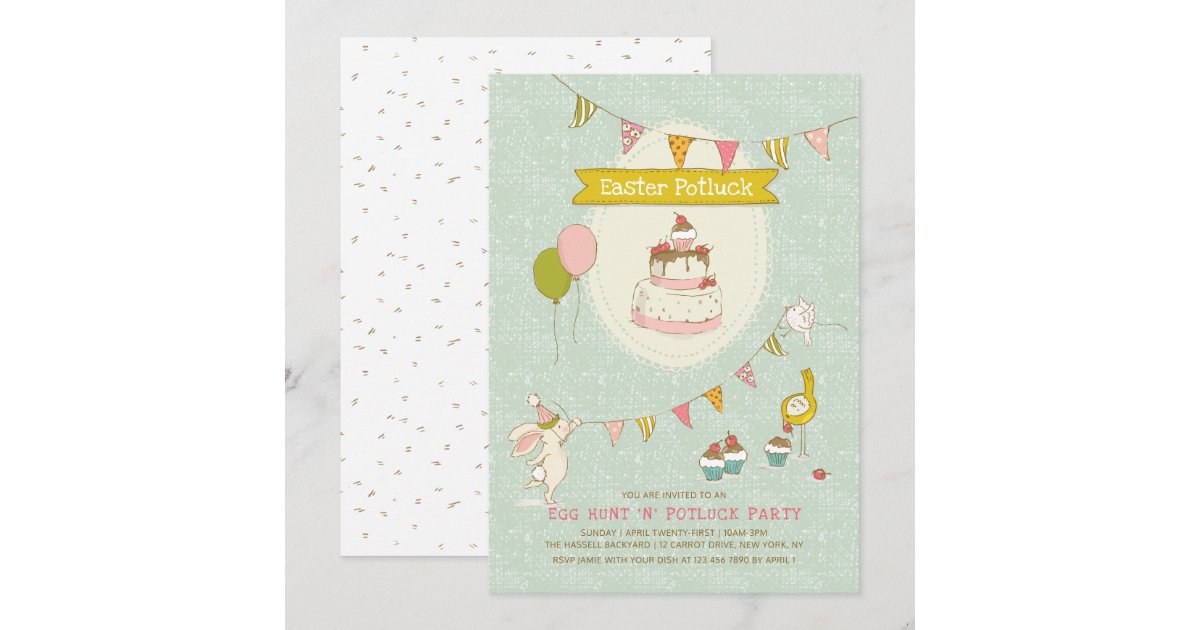 Easter Potluck Egg Hunt Party Invitation | Zazzle