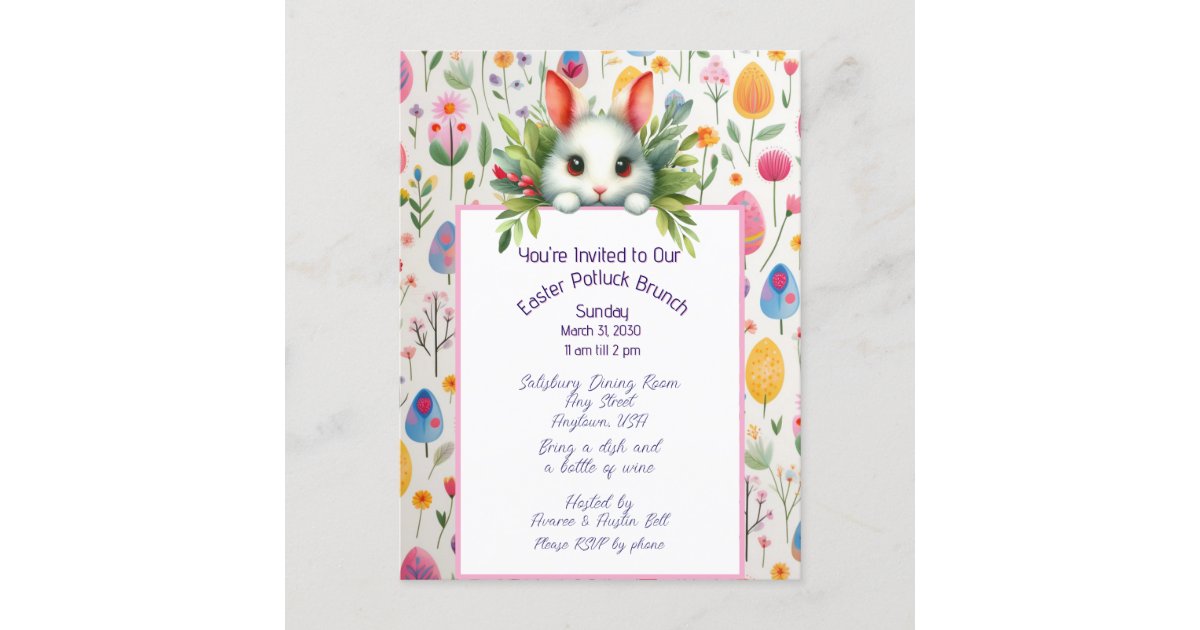 Easter Rabbit and Eggs Potluck Brunch Invitation | Zazzle