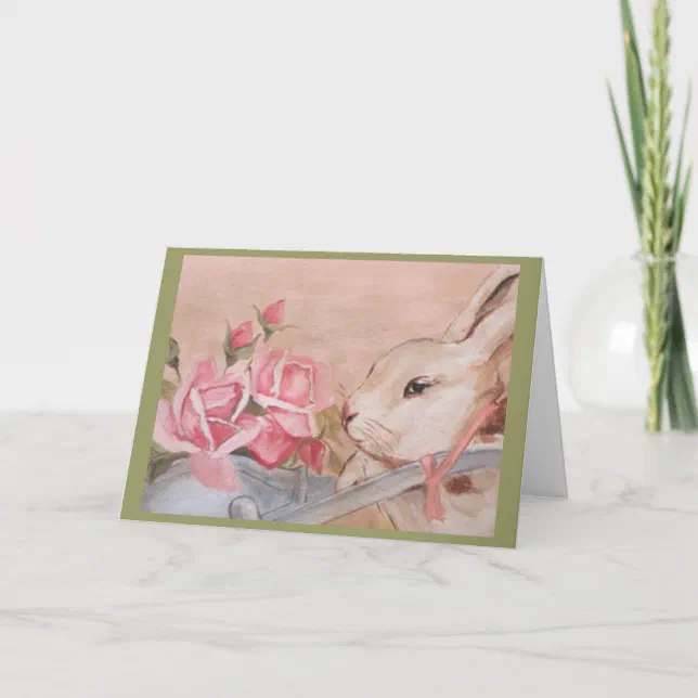 Easter Rabbit and Roses Card | Zazzle