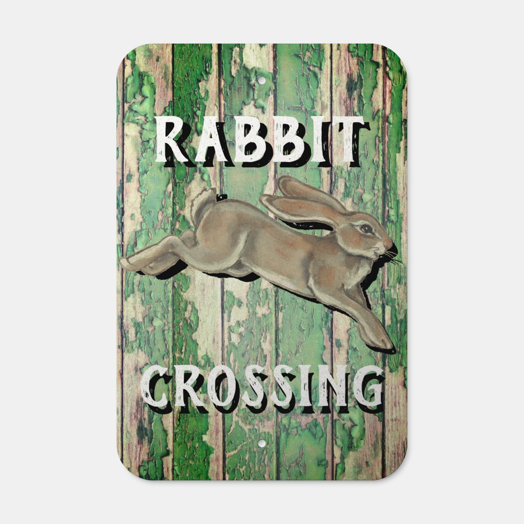 Easter Rabbit Crossing Rustic Green Wood Vintage Metal Sign | Zazzle