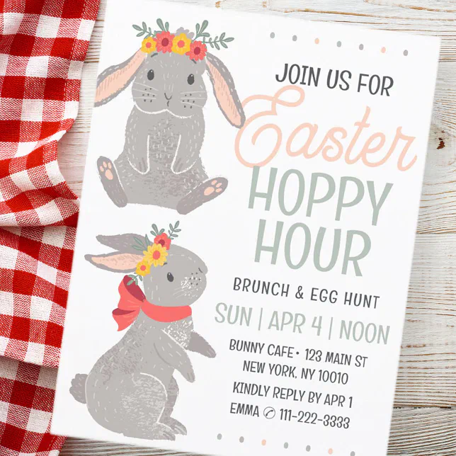 Easter Rabbit Hoppy Hour Brunch and Egg Hunt Postcard | Zazzle