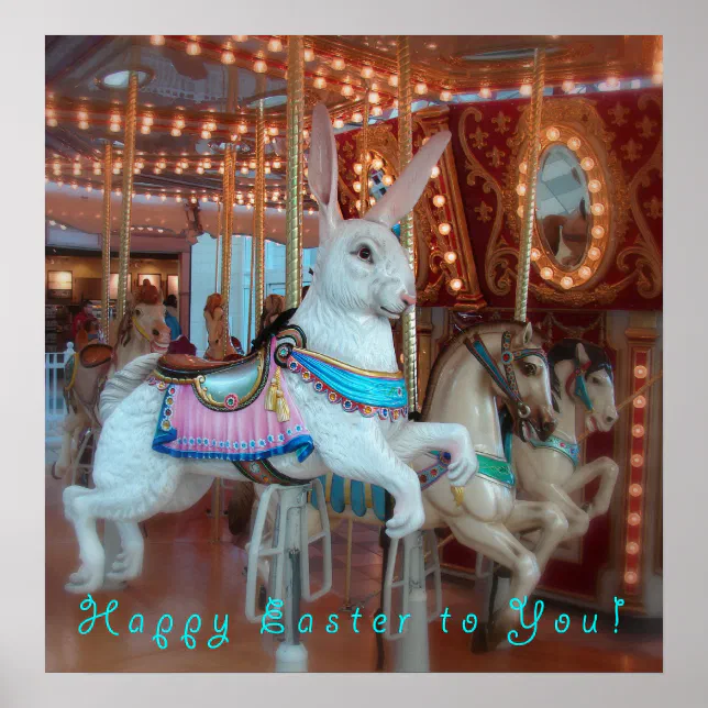 Easter Rabbit on Merry-Go-Round Poster | Zazzle