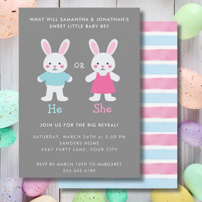 EASTER RABBITS GENDER REVEAL INVITATION | Zazzle