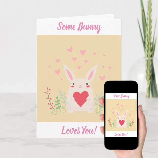 Easter Some Bunny Loves You Cute Hearts Holiday Card | Zazzle