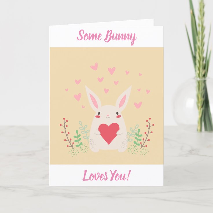 Easter Some Bunny Loves You Cute Hearts Holiday Card | Zazzle