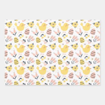 Easter Spring Bunny Chick Set of 3 Wrapping Paper | Zazzle