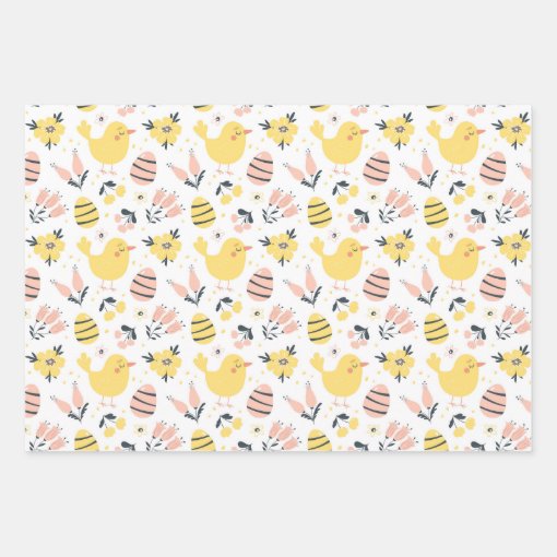 Easter Spring Bunny Chick Set of 3 Wrapping Paper | Zazzle