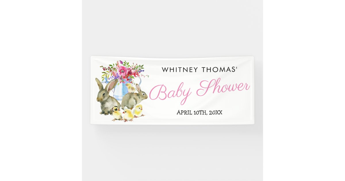 Easter Springtime Bunny Floral Baby Shower Banner | Zazzle