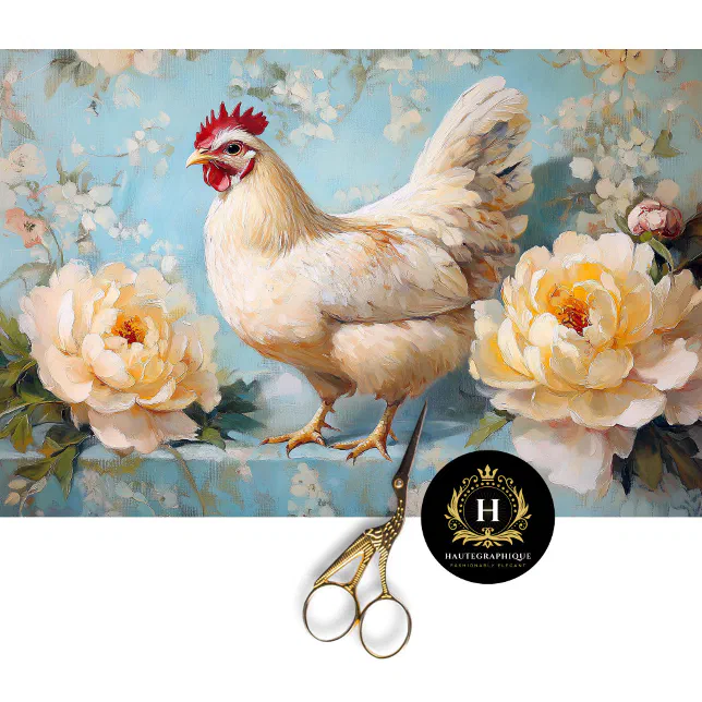 Easter white chicken yellow roses decoupage tissue paper | Zazzle