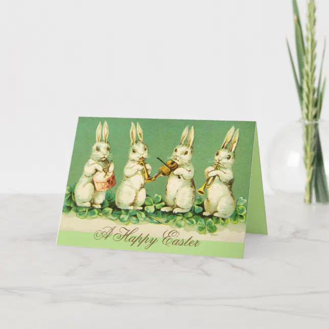 EASTER WHITE RABBIT ORCHESTRA Music Making Rabbits Holiday Card | Zazzle