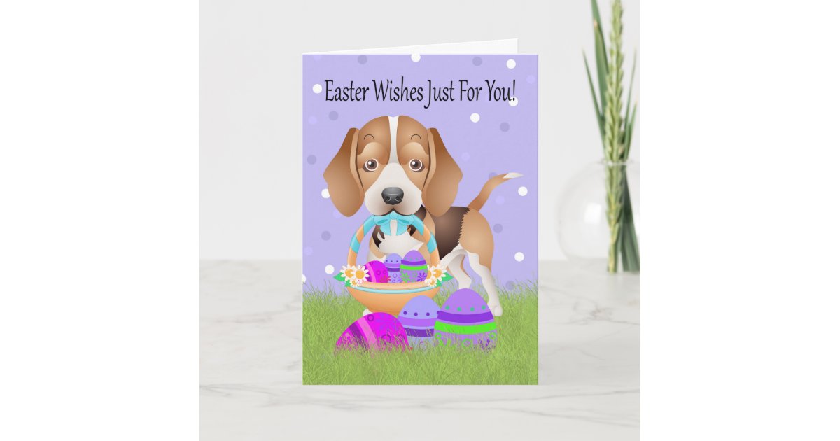 Easter With Little Beagle And Easter Eggs Holiday Card | Zazzle